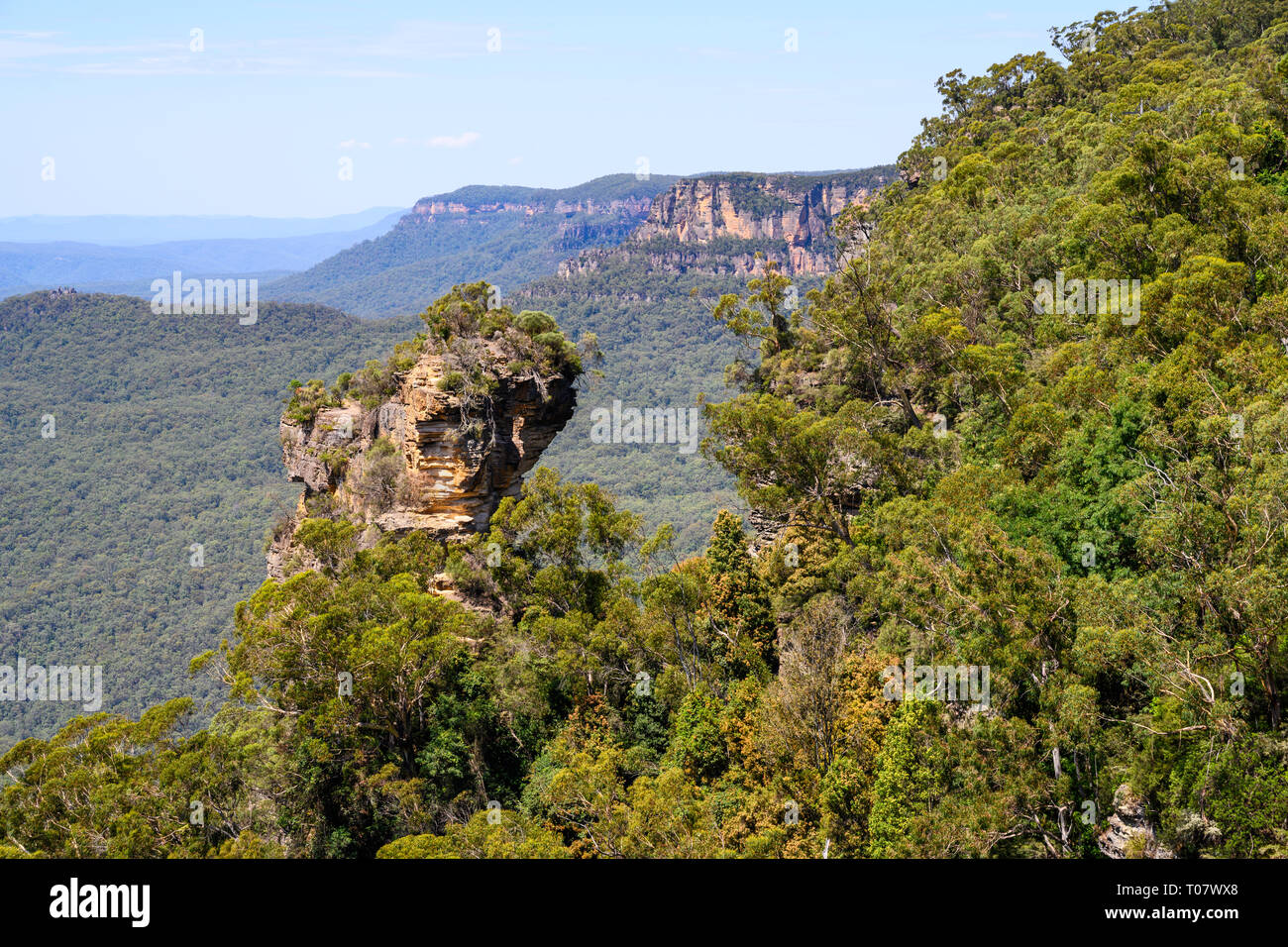 Rock formation seen from a lookout overlooking the Jamison Valley at ...