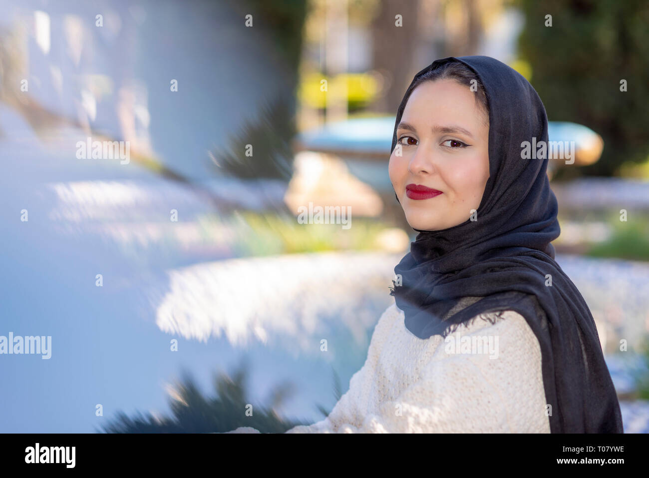 portraits to very pretty model posing in park, muslim women are very ...