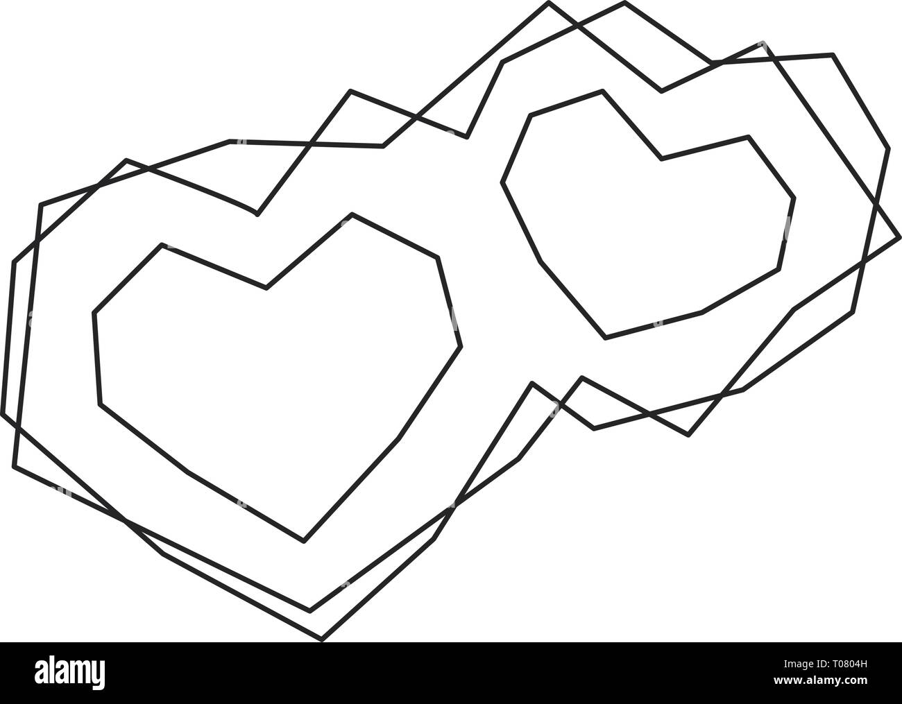 Geometric vector two black heart shape frames with place for text. Love ...