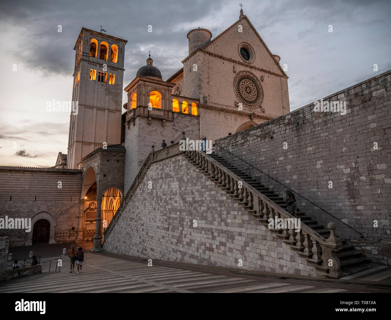 Italy, Umbria, Assisi, sunset on San Francesco d'Assisi basilica Stock ...