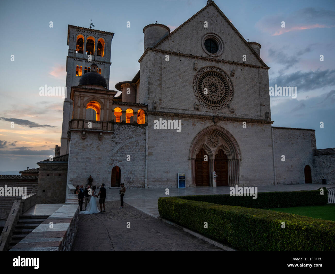 Sunset on san francesco dassisi basilica hi-res stock photography and ...