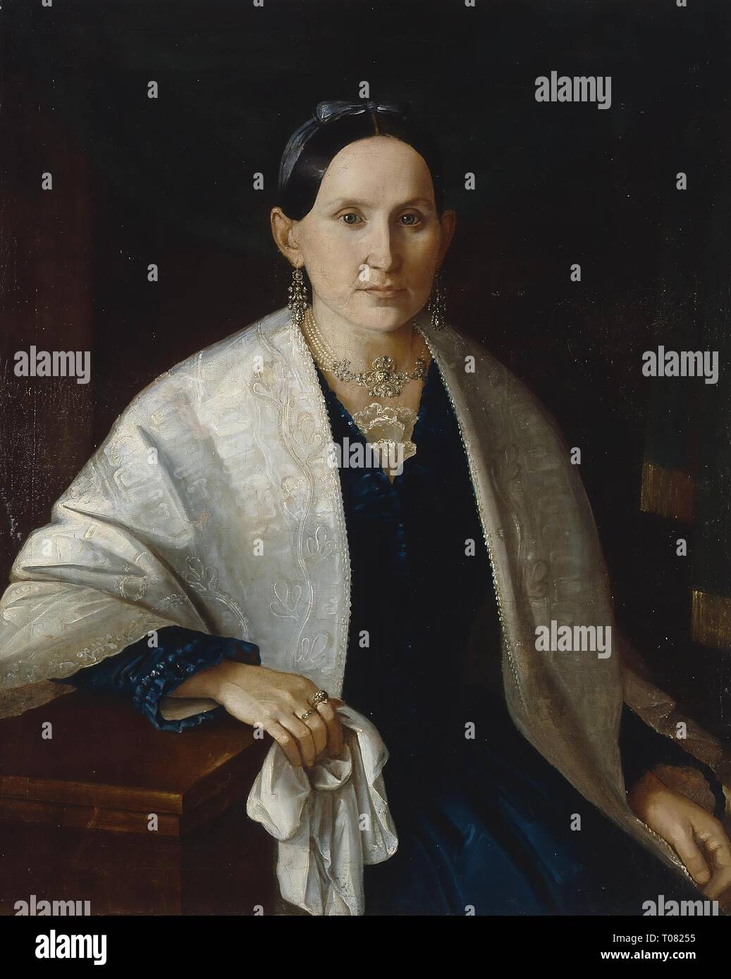 'Portrait of a Merchant Woman in a Dark Blue Dress'. Russia, Middle of ...