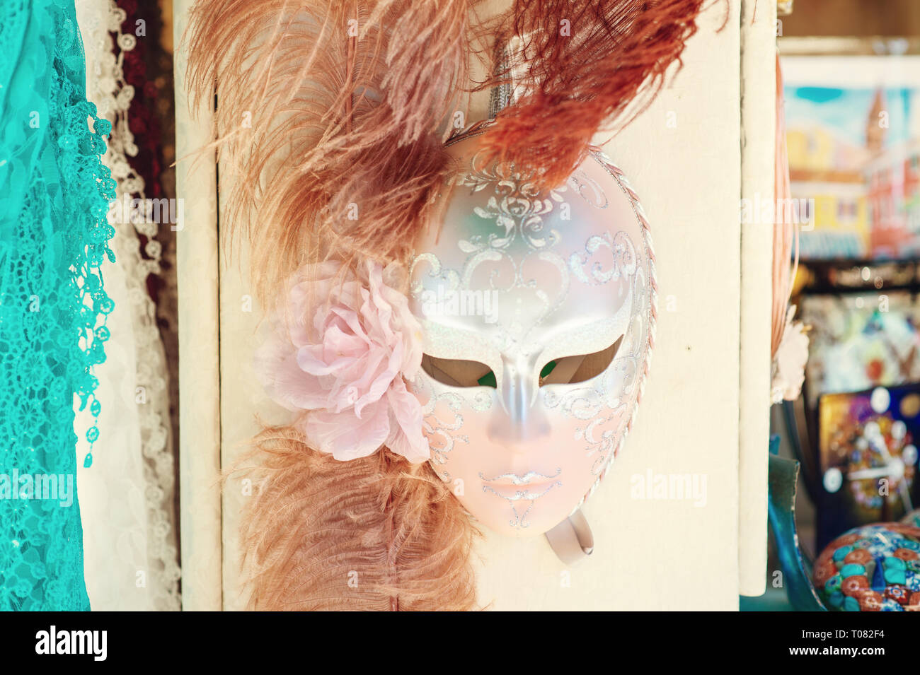 Traditional venetian mask in store on street, Venice Italy Stock Photo ...