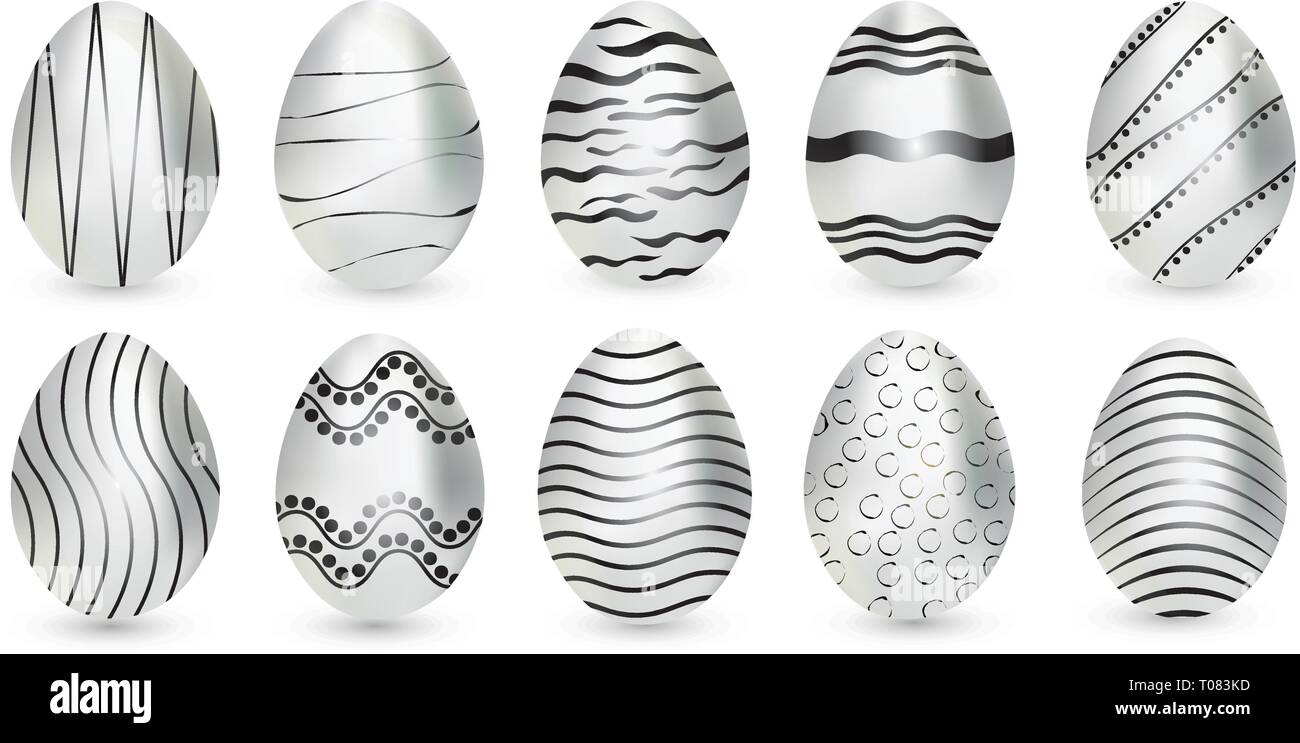 Easter. Vector illustration, silver eggs, isolated on white background ...