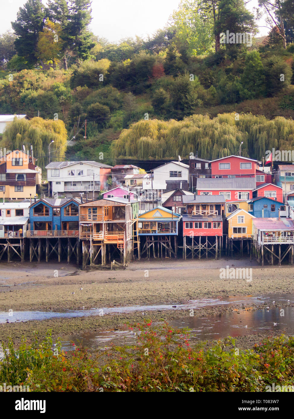 View of the palafitos houses in Castro city in Chiloe Island,detail of ...