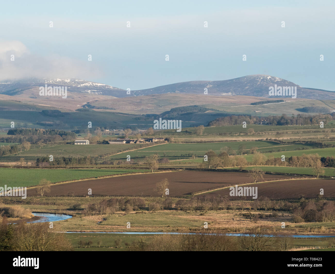 Landscape near Rothbury, Northumberland, looking north, early morning ...