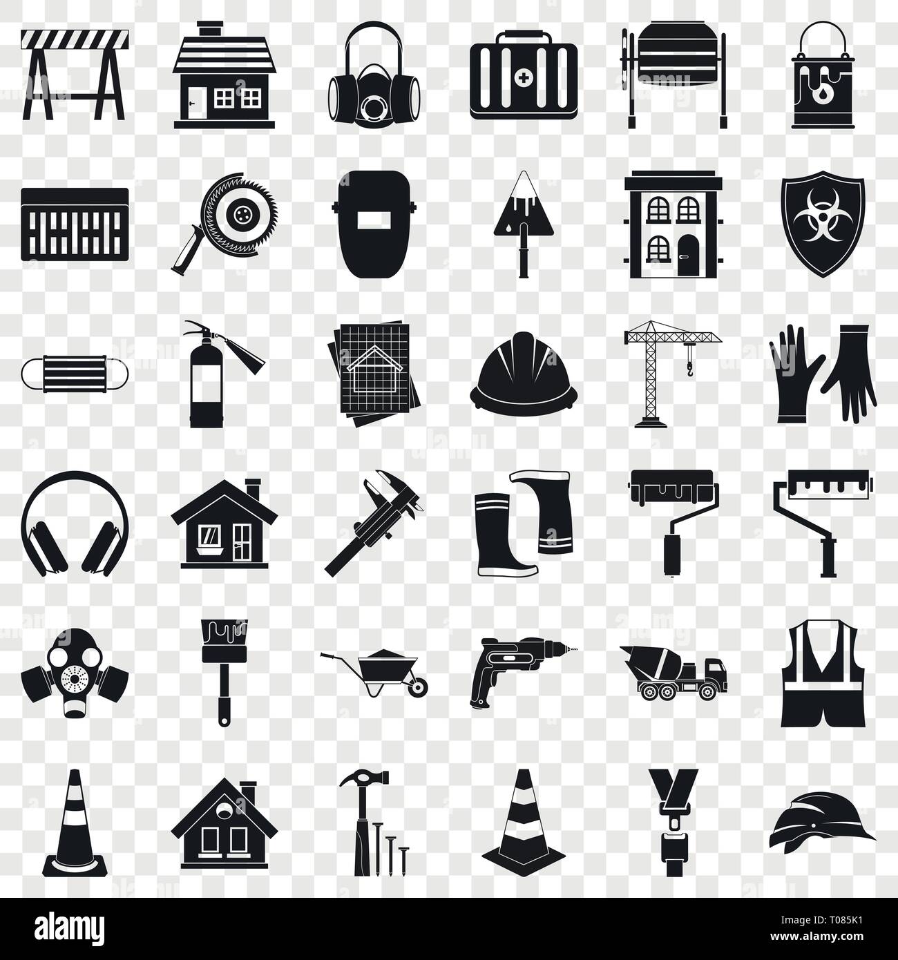 Construction shield icons set, simple style Stock Vector Image & Art ...
