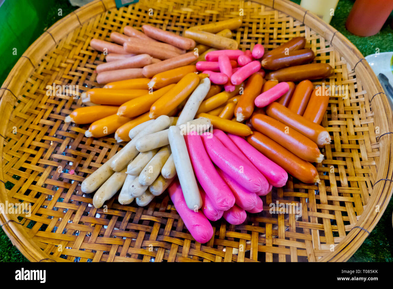 Sausages of different colours, Star Night Bazaar, night market, Rayong ...
