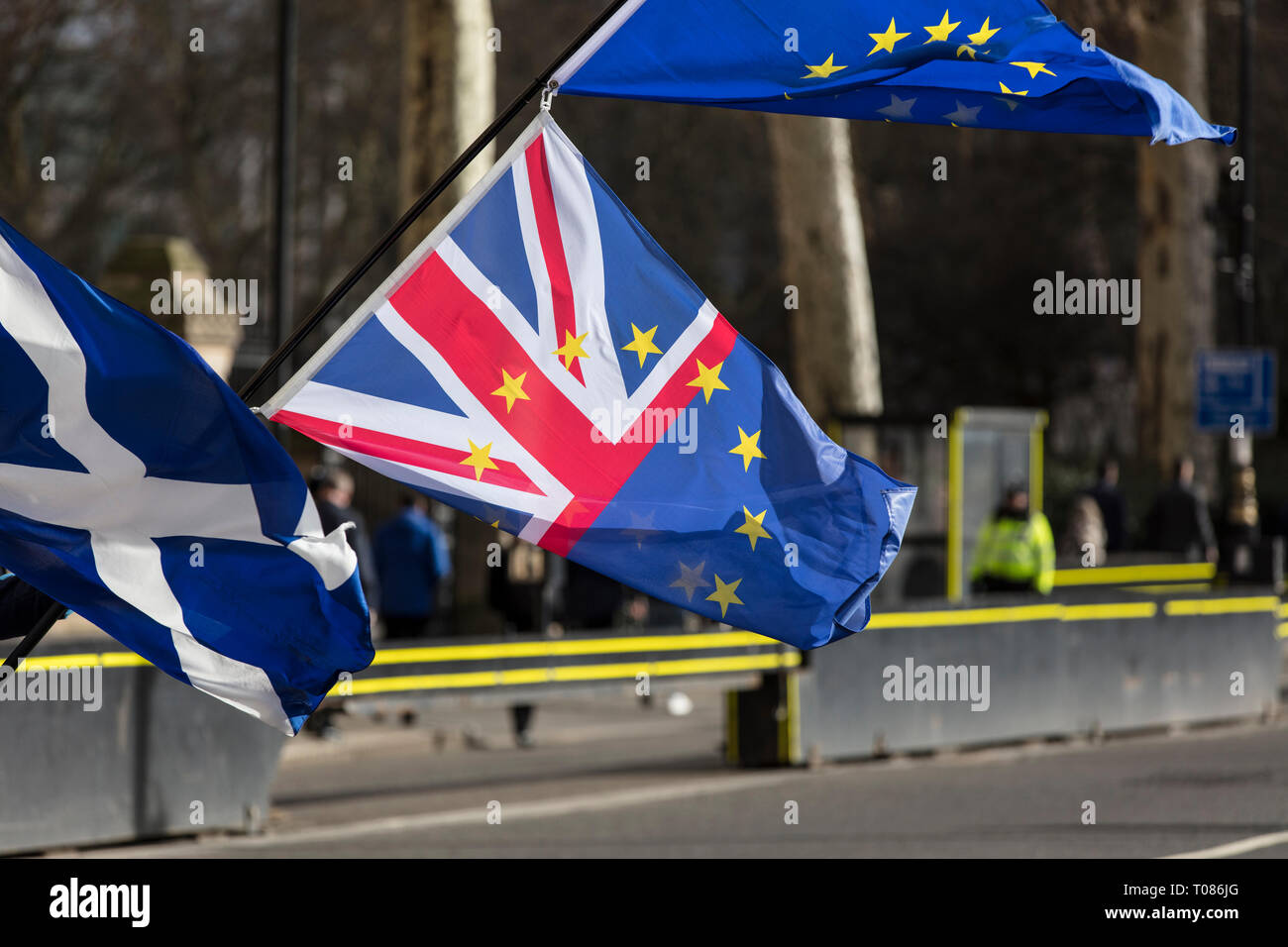 Brexit. Europe and Great Britain flags flying Stock Photo - Alamy