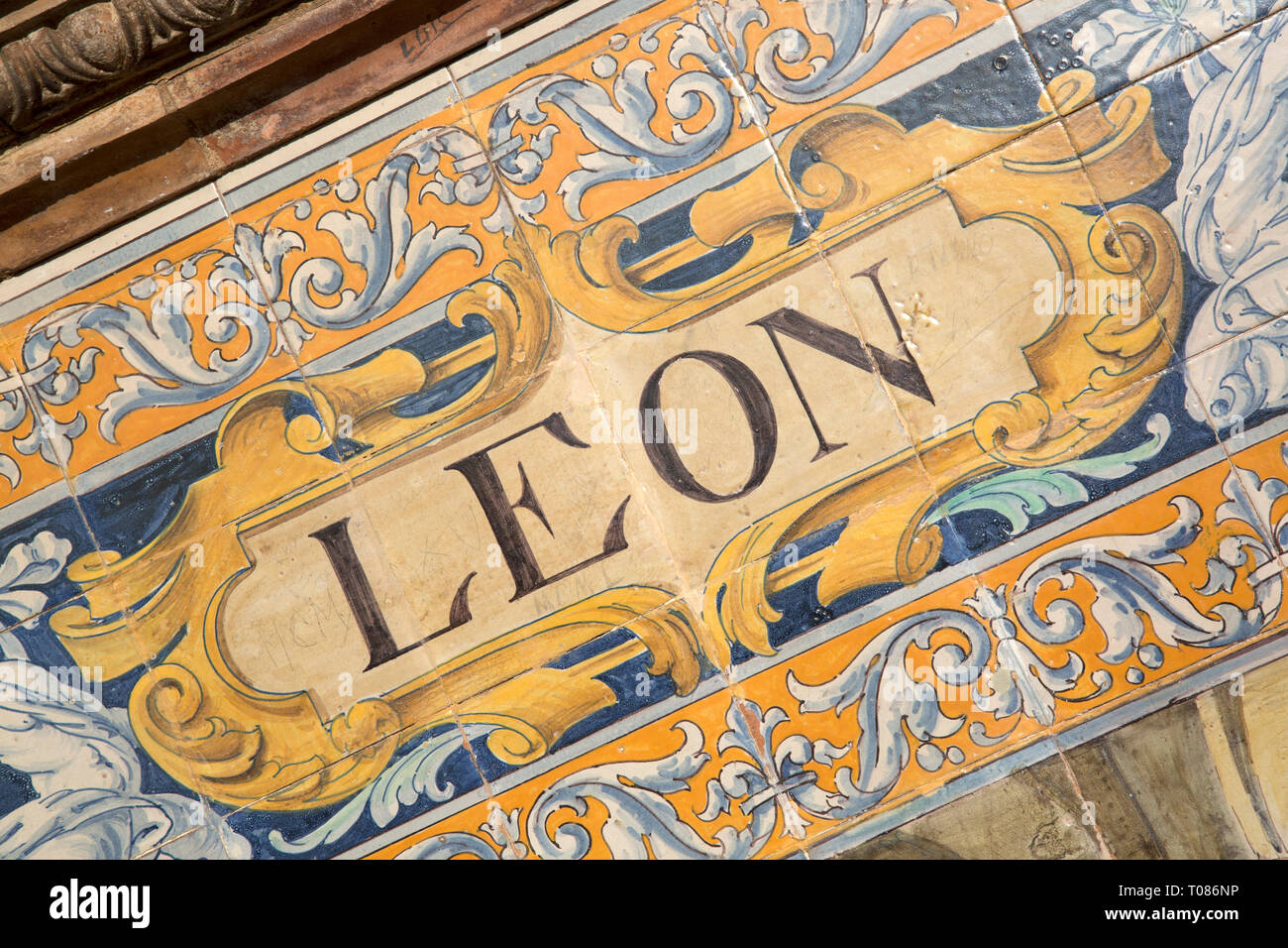 Leon Sign, Plaza de Espana Square; Seville; Spain Stock Photo - Alamy