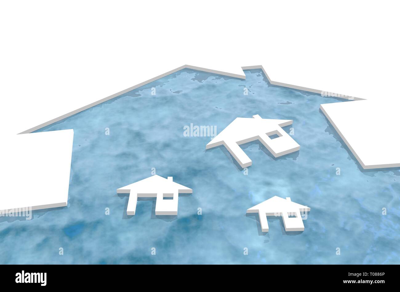 houses icons floating in home shape cutout harbor Stock Photo - Alamy