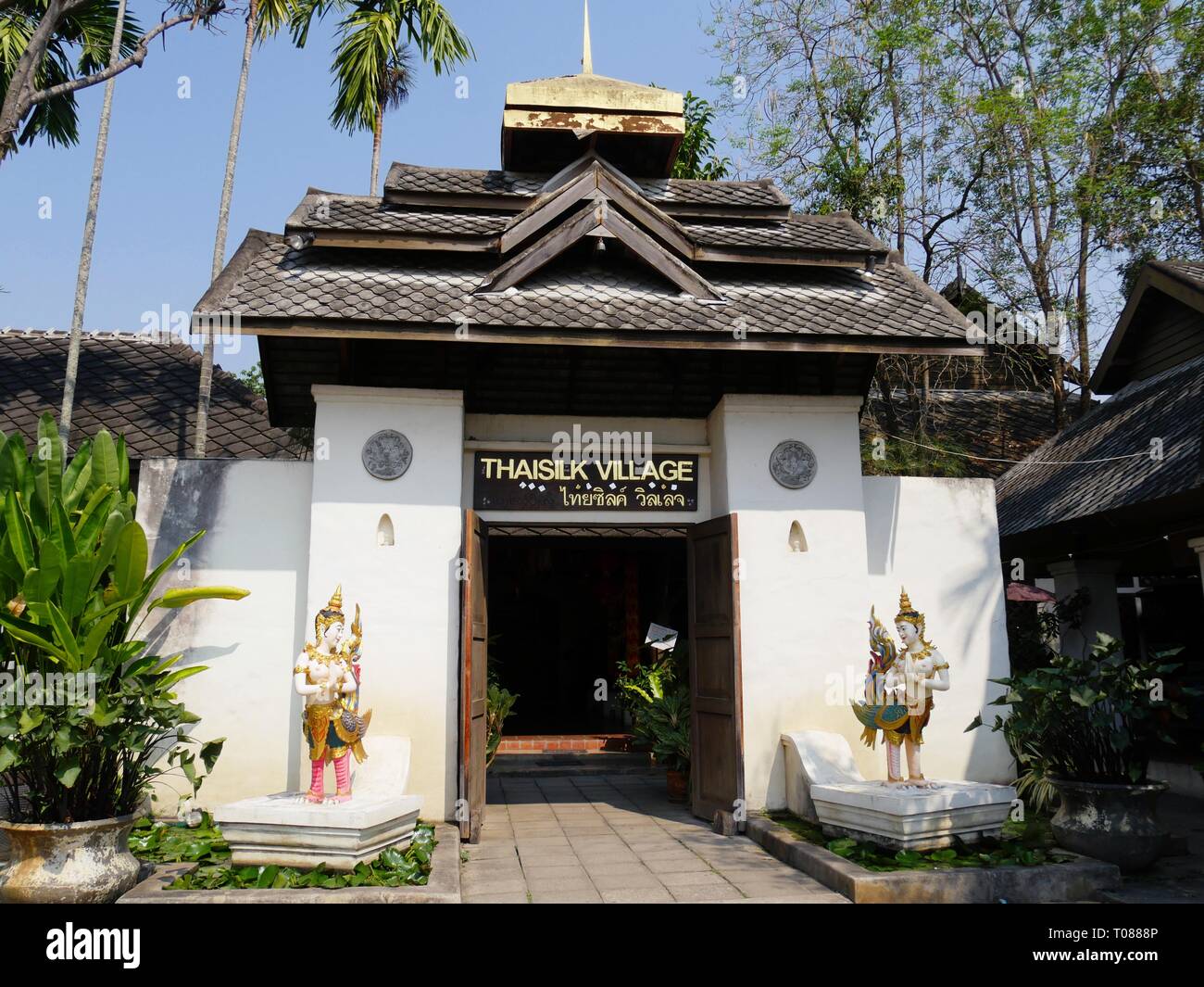CHIANG MAI, THAILAND—MARCH 2018: Façade of the Thai silk Village in San ...