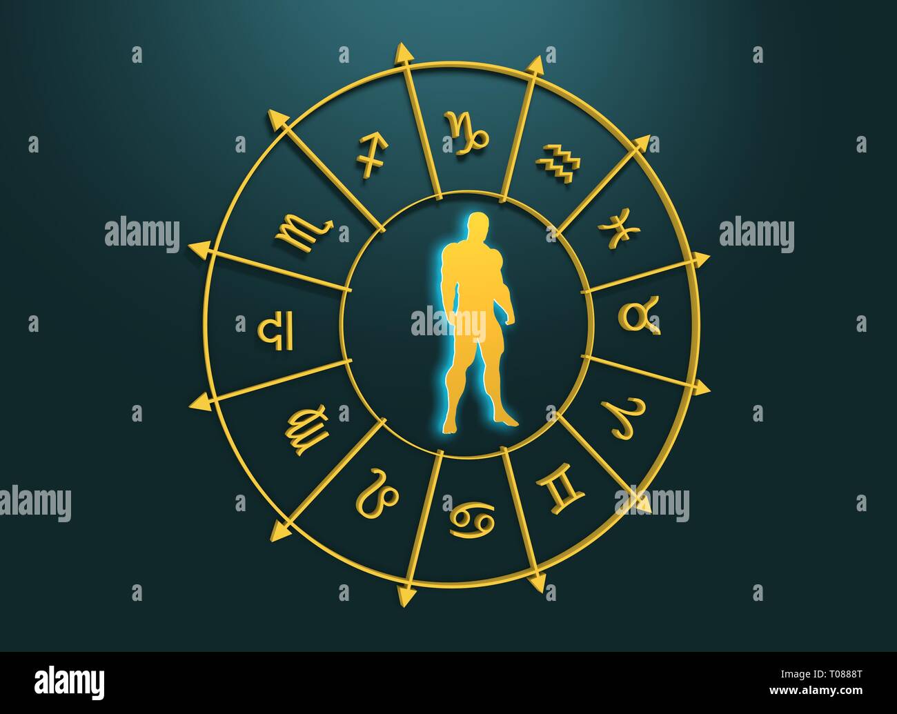 Astrology symbols circle. Muscular man silhouette Stock Photo - Alamy