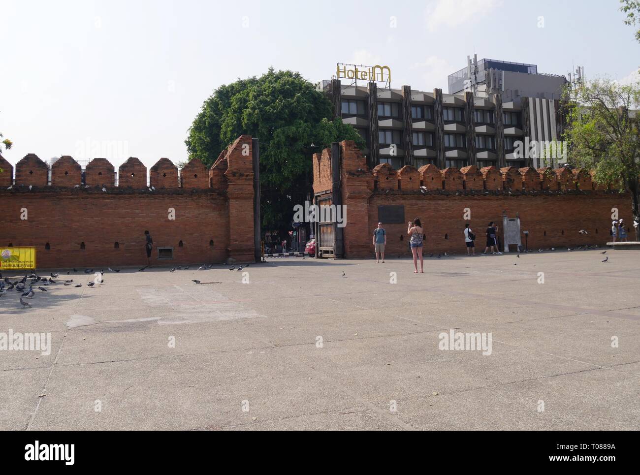 CHIANG MAI, THAILAND—MARCH 2018: The ruins of Tha Phae Gate, one of the ...