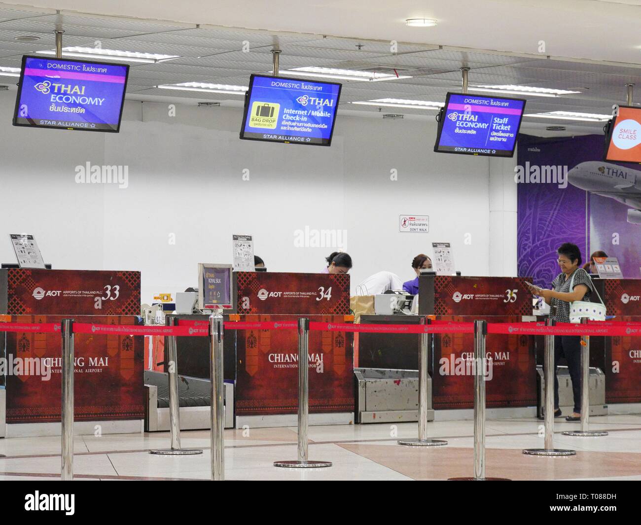 CHIANG MAI, THAILAND —MARCH 2018: Check-in counters of Thai Airways at ...