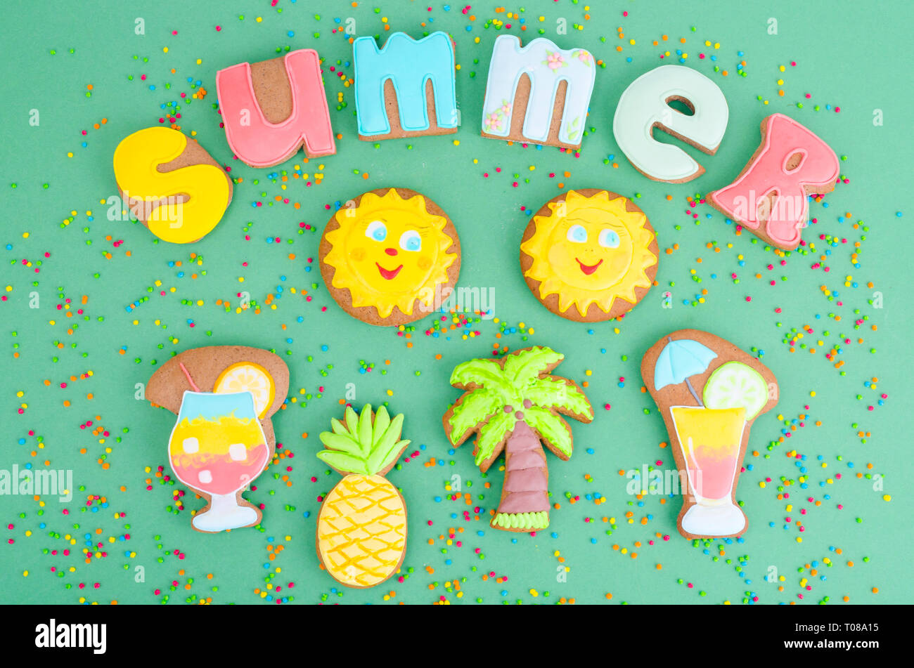 Homemade cookies, gingerbread with summer theme. Studio Photo Stock ...