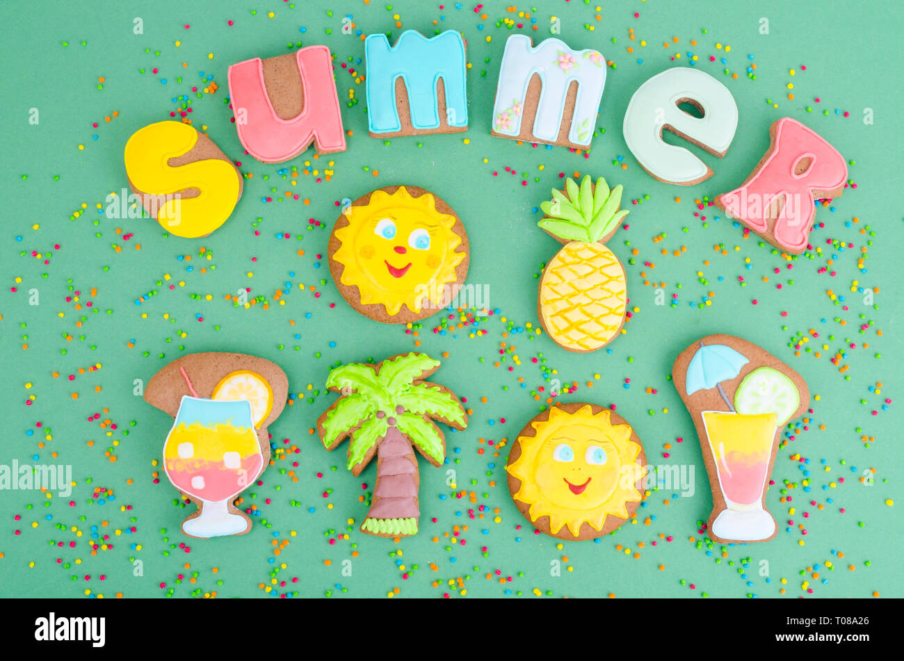 Homemade cookies, gingerbread with summer theme. Studio Photo Stock ...