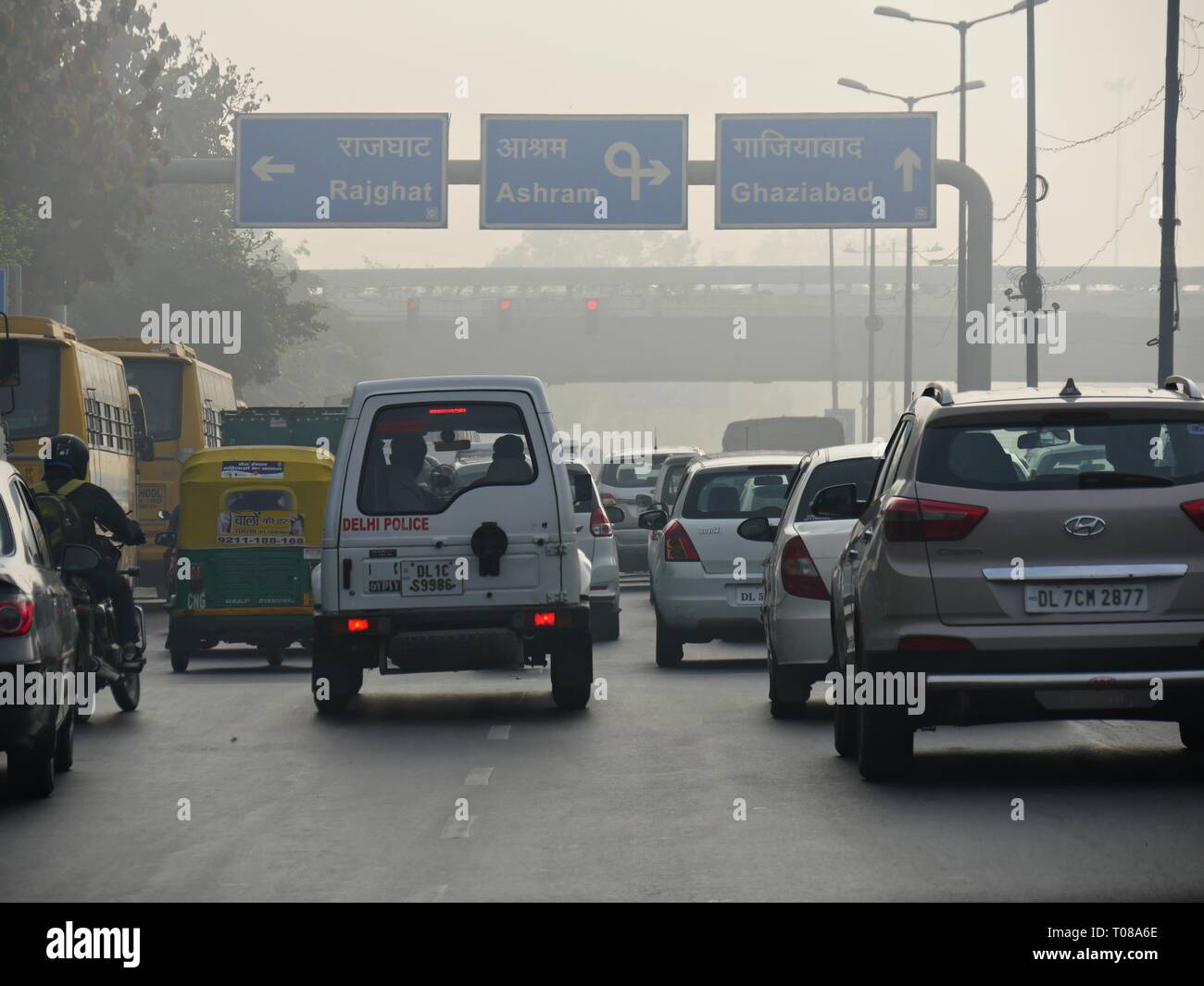 NEW DELHI, INDIA—MARCH 2018: Directional signs on the road with ...