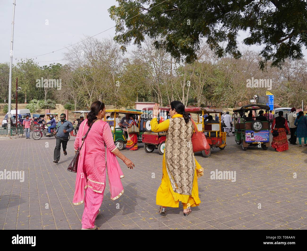 AGRA, UTTAR PRADESH, INDIA--MARCH 2018: Two women in colorful ...