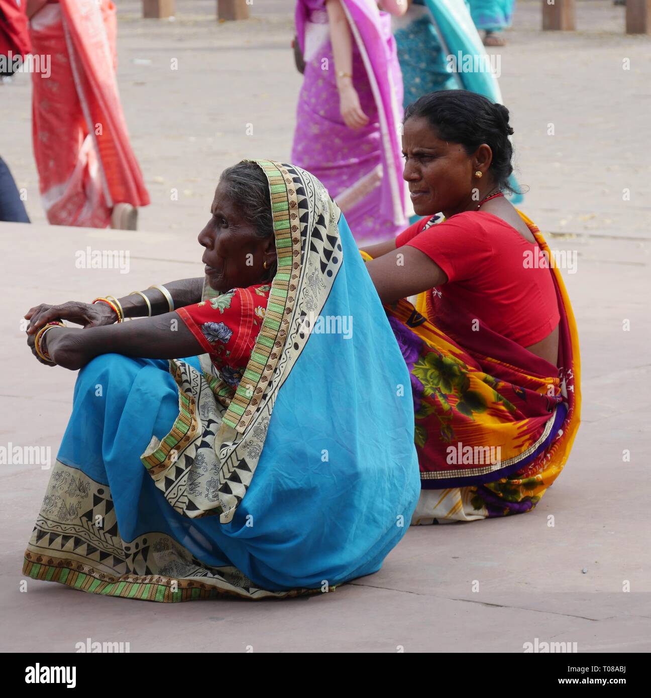 AGRA, UTTAR PRADESH, INDIA--MARCH 2018: Women in colorful traditional ...