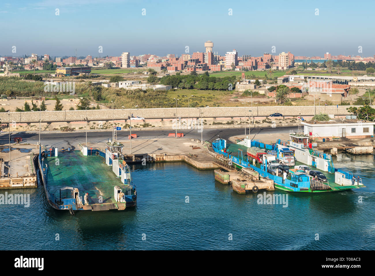 El Qantara, Egypt - November 5, 2017: Cars Ferryboats moored to the ...