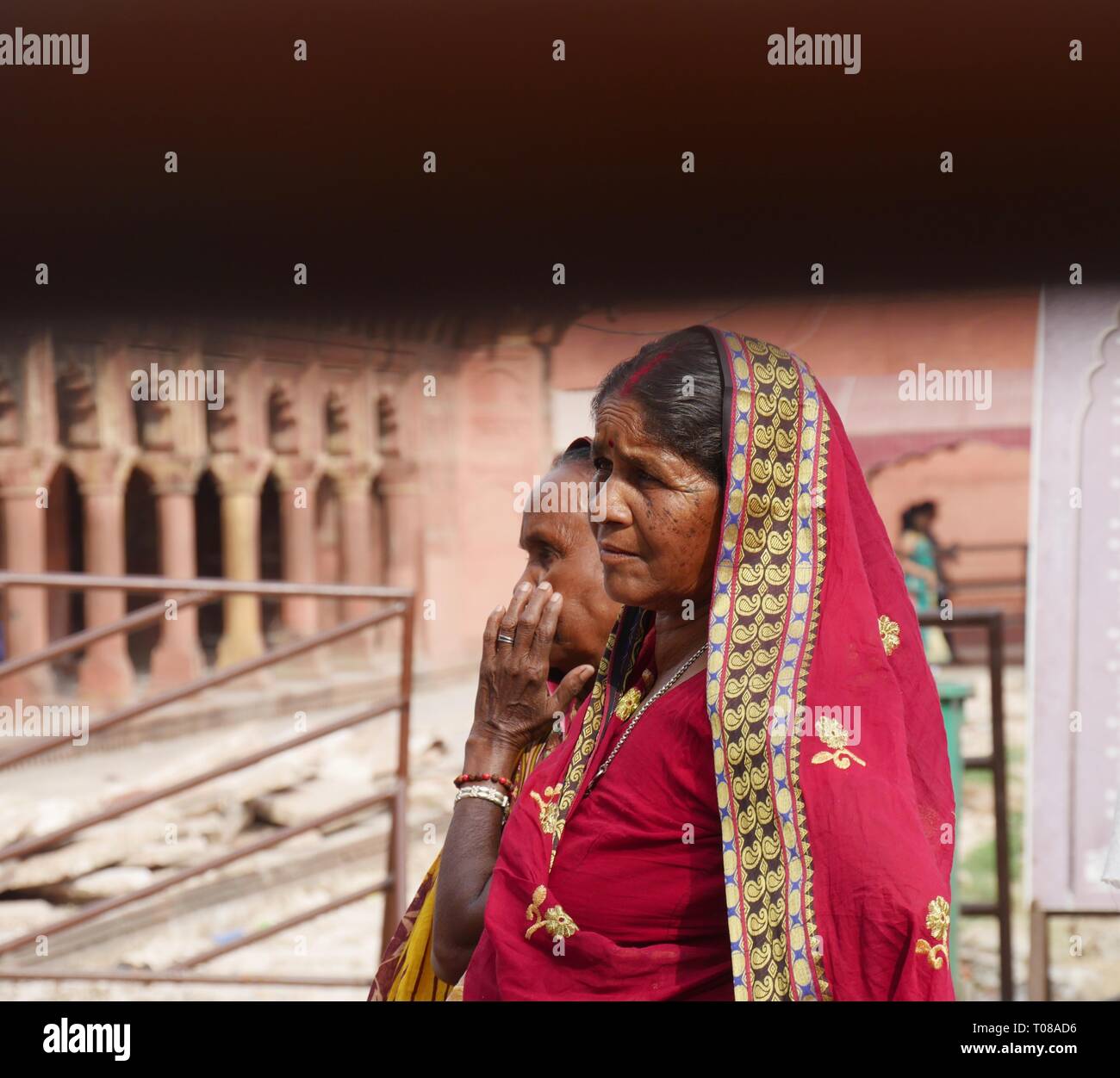 AGRA, UTTAR PRADESH, INDIA--MARCH 2018: Close up of two women wearing ...
