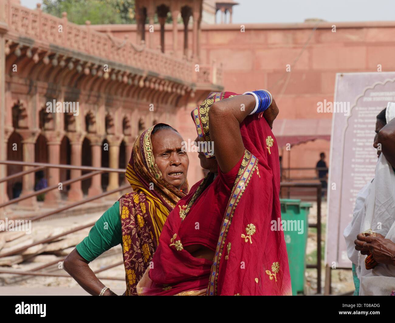 AGRA, UTTAR PRADESH, INDIA--MARCH 2018: Women in colorful traditional ...