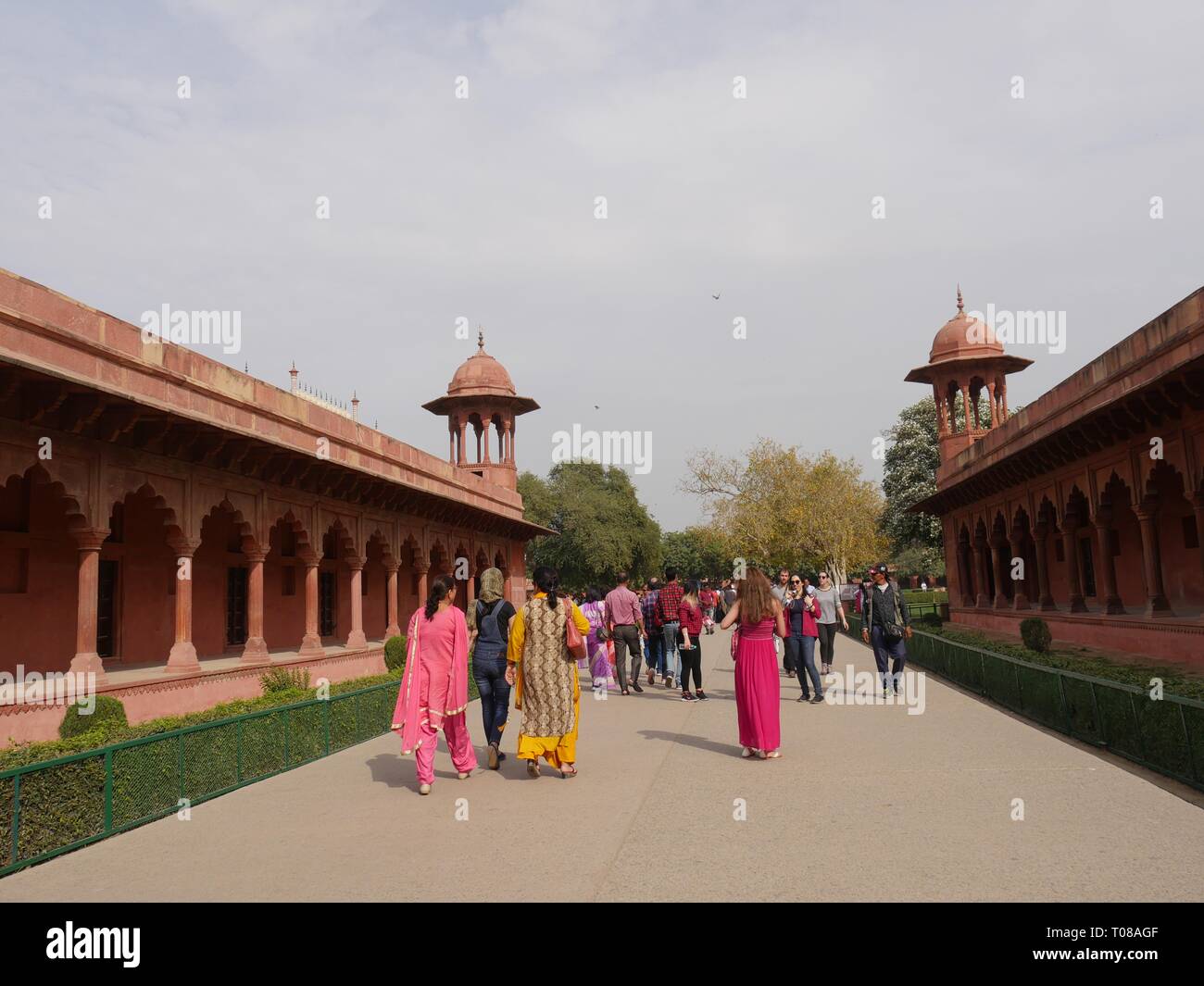 AGRA, UTTAR PRADESH, INDIA--MARCH 2018: Wide shot of people walking in ...