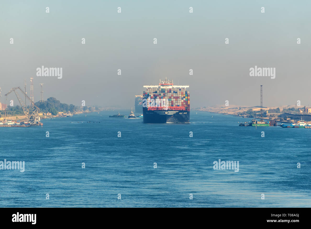 El Qantara, Egypt - November 5, 2017: Large container vessel ship MSC ...