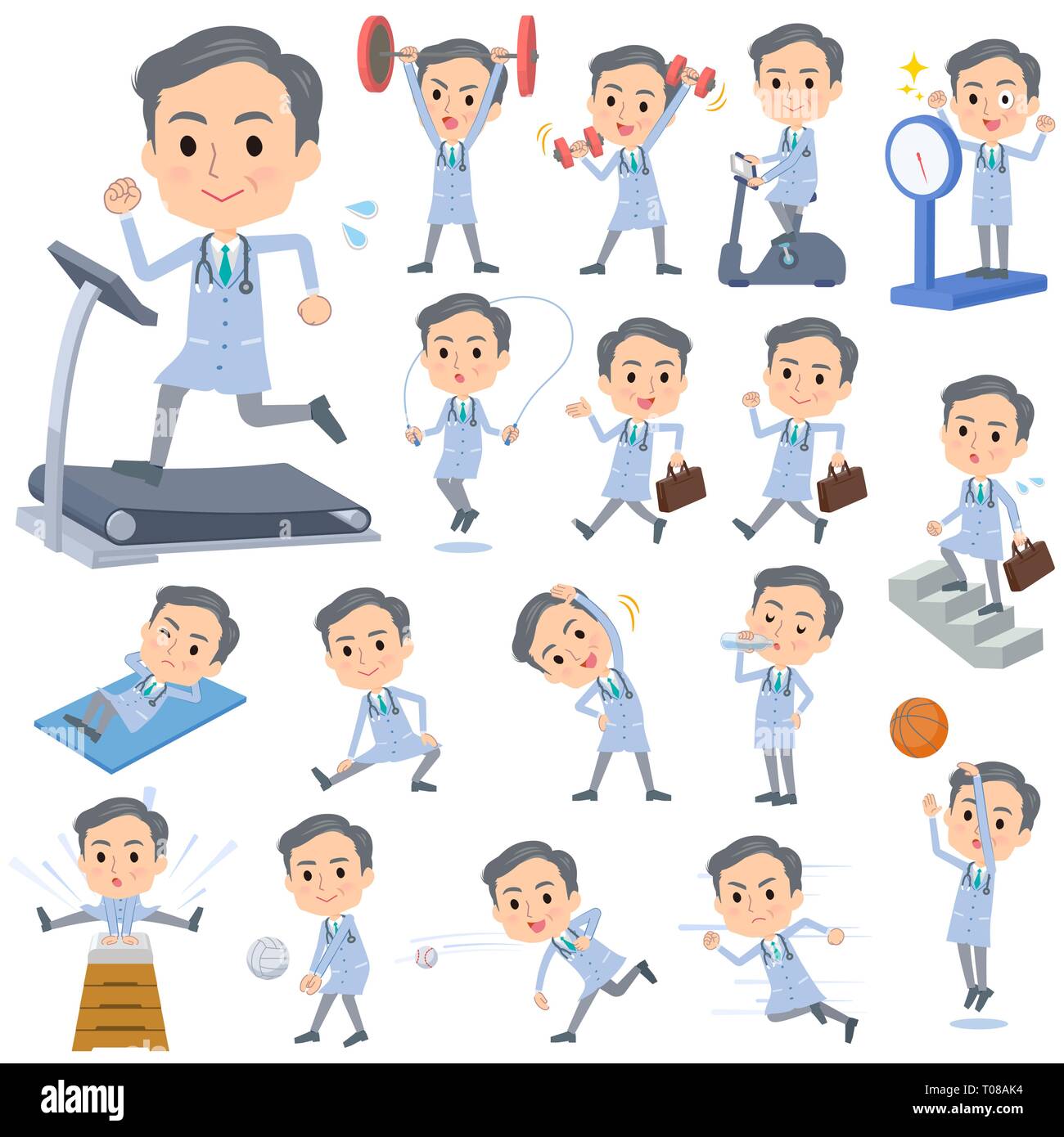 A set of doctor man on exercise and sports.There are various actions to ...