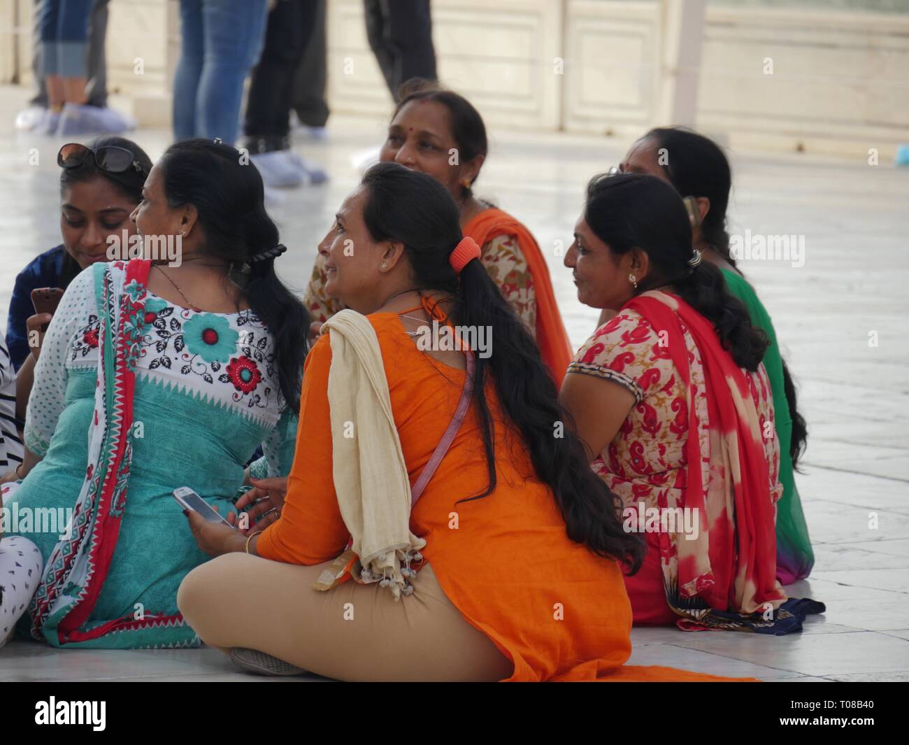 AGRA, UTTAR PRADESH, INDIA--MARCH 2018: A group of women in colorful ...
