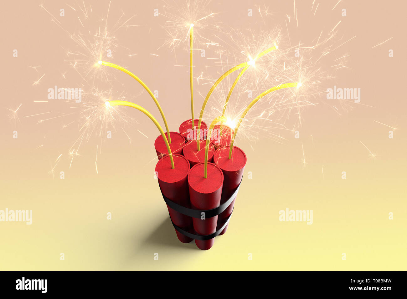 3D rendering of a burning pack of dynamite Stock Photo - Alamy