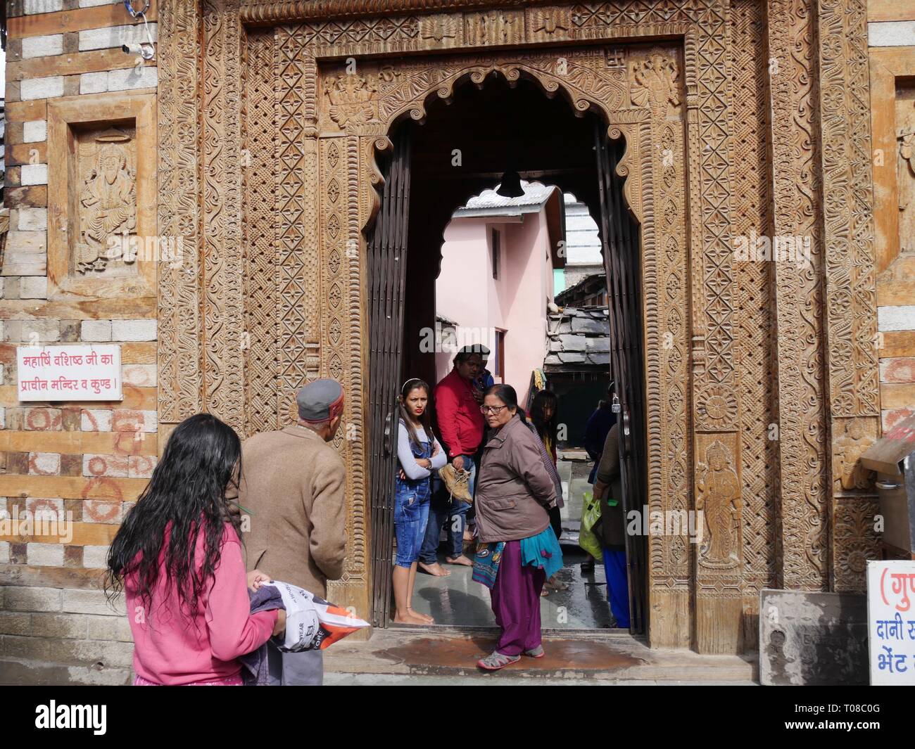 MANALI, HIMACHAL PRADESH, INDIA--MARCH 2018: People stand at the ...