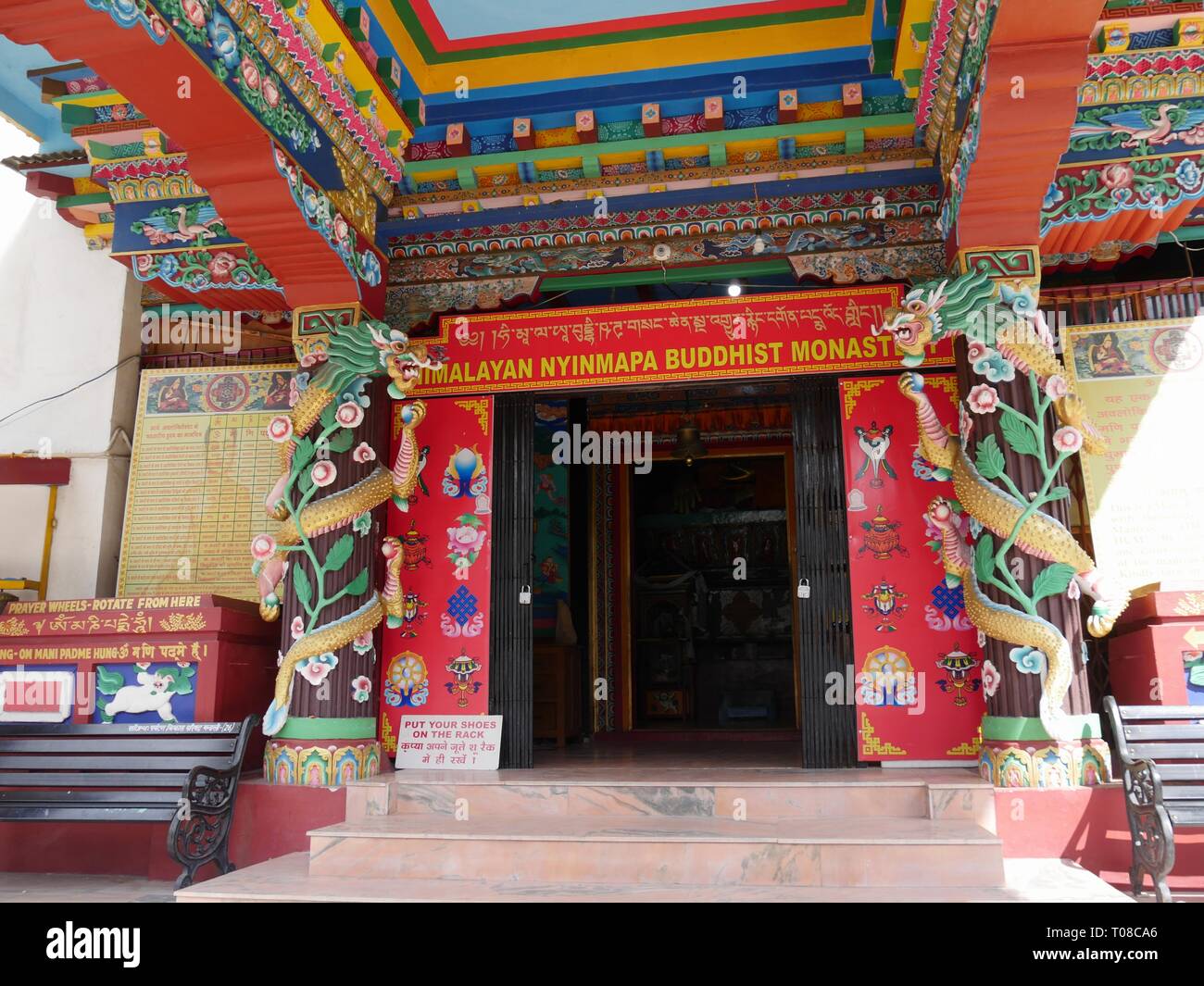 MANALI, HIMACHAL PRADESH, INDIA--MARCH 2018: Wide shot of the doorway ...
