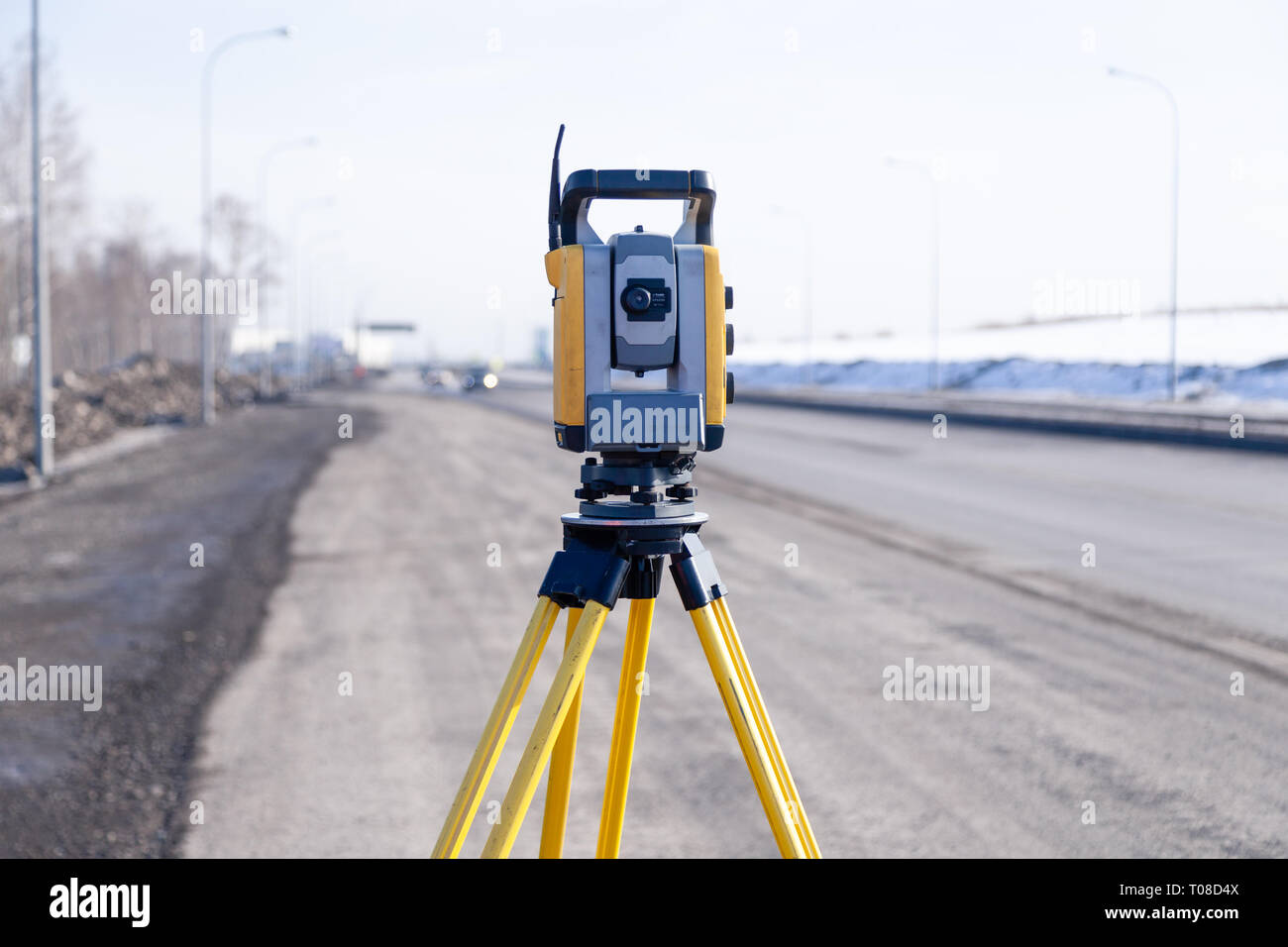 Russia Kemerovo 2019-03-15. Land surveyor equipment. Robotic total ...