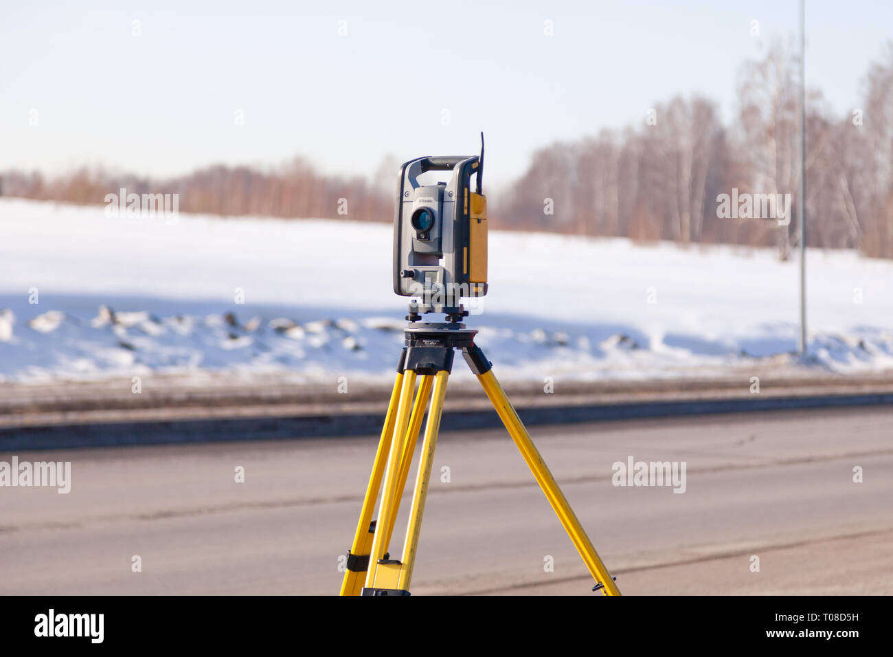 Russia Kemerovo 2019-03-15. Land surveyor equipment. Robotic total ...