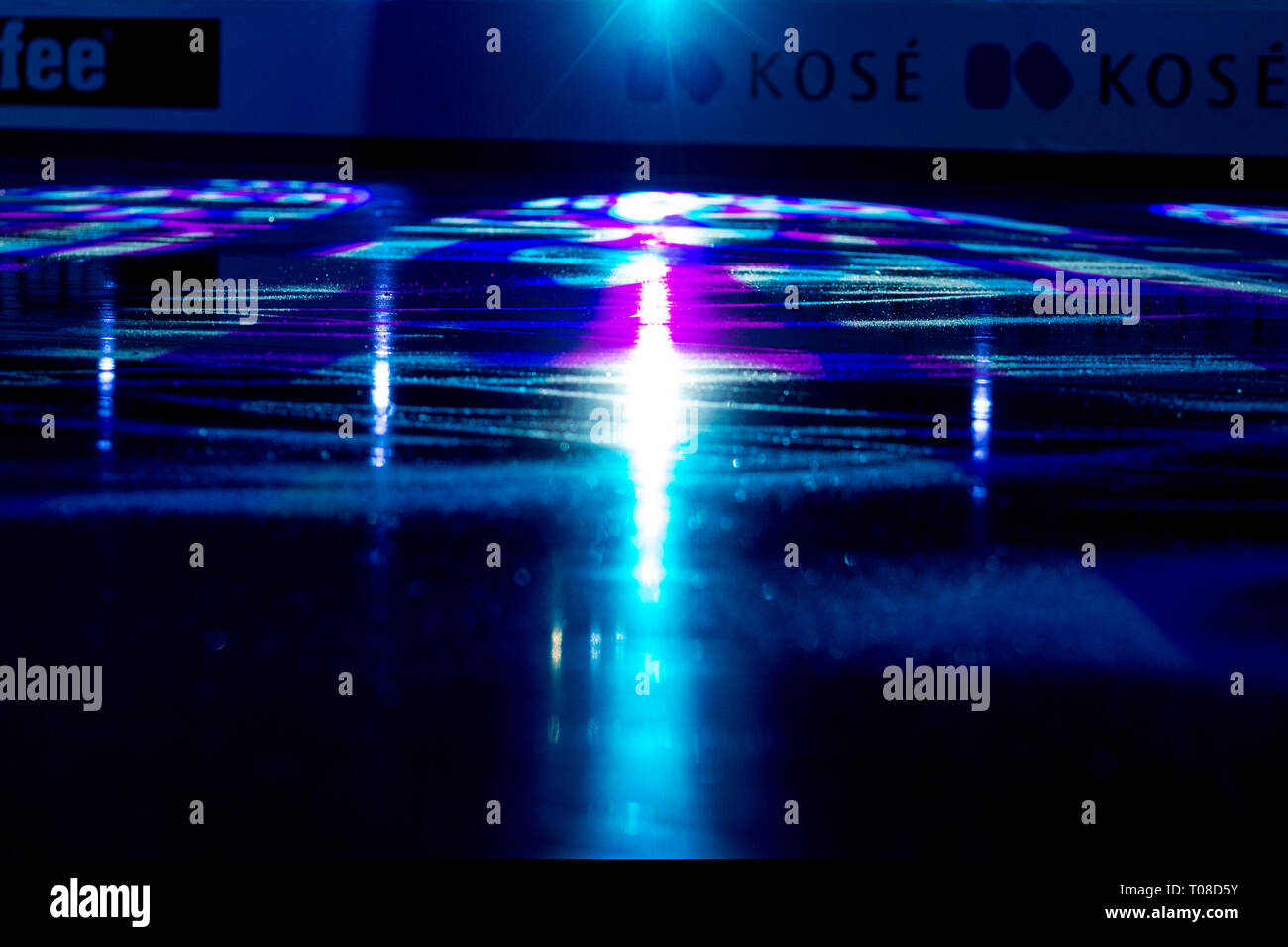 Reflection of lights on the ice during 2019 European figure skating ...
