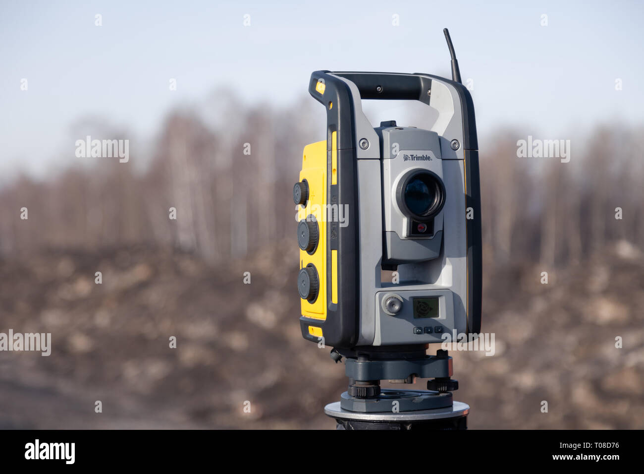 Russia Kemerovo 2019-03-15. Land surveyor equipment. Robotic total ...