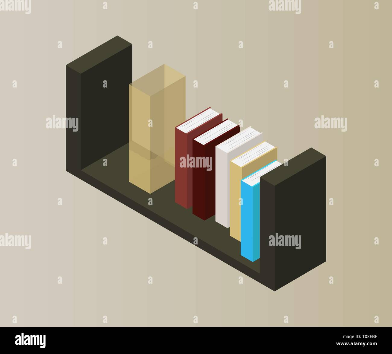 Isometric bookcase isolated on white background. 3d shelves filled with ...