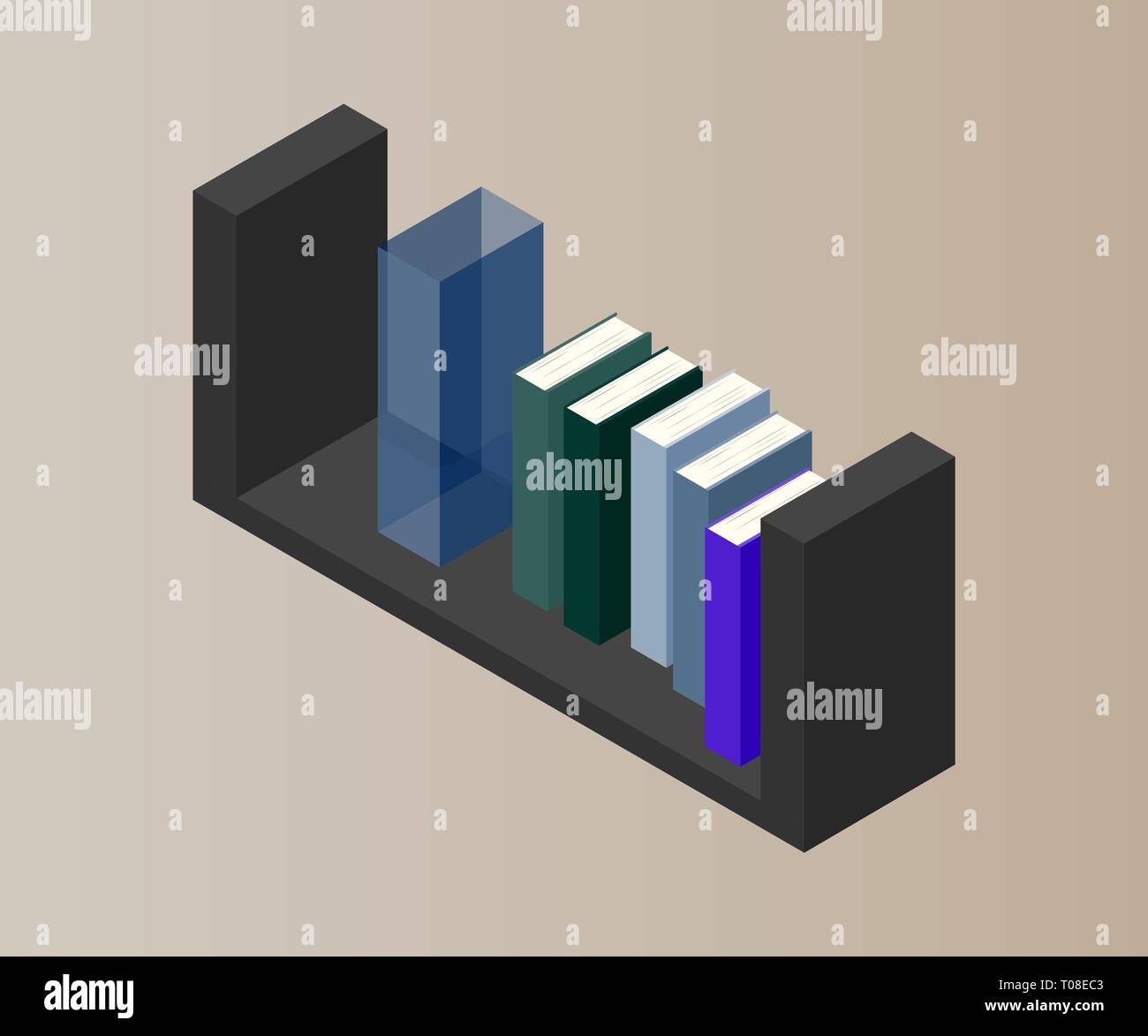 Isometric bookcase isolated on white background. 3d shelves filled with ...