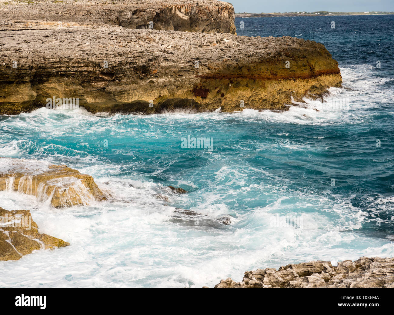 Waves Crashing on Limestone Cliffs,The Queens Baths, Tidal Pools ...