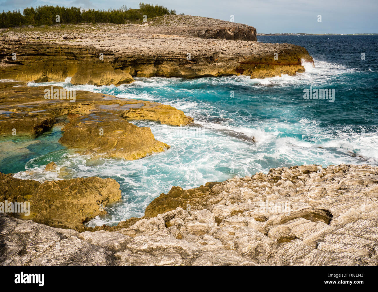 Waves Crashing on Limestone Cliffs,The Queens Baths, Tidal Pools ...