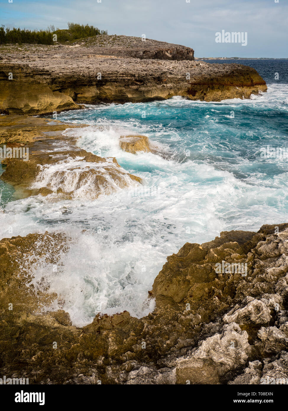 Waves Crashing on Limestone Cliffs,The Queens Baths, Tidal Pools ...