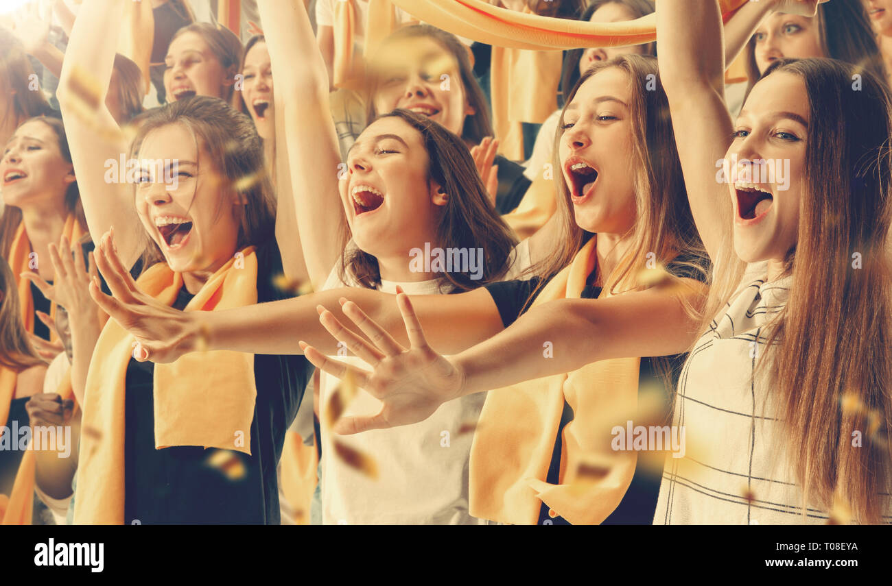 Group of happy fans are cheering for their team victory Stock Photo - Alamy