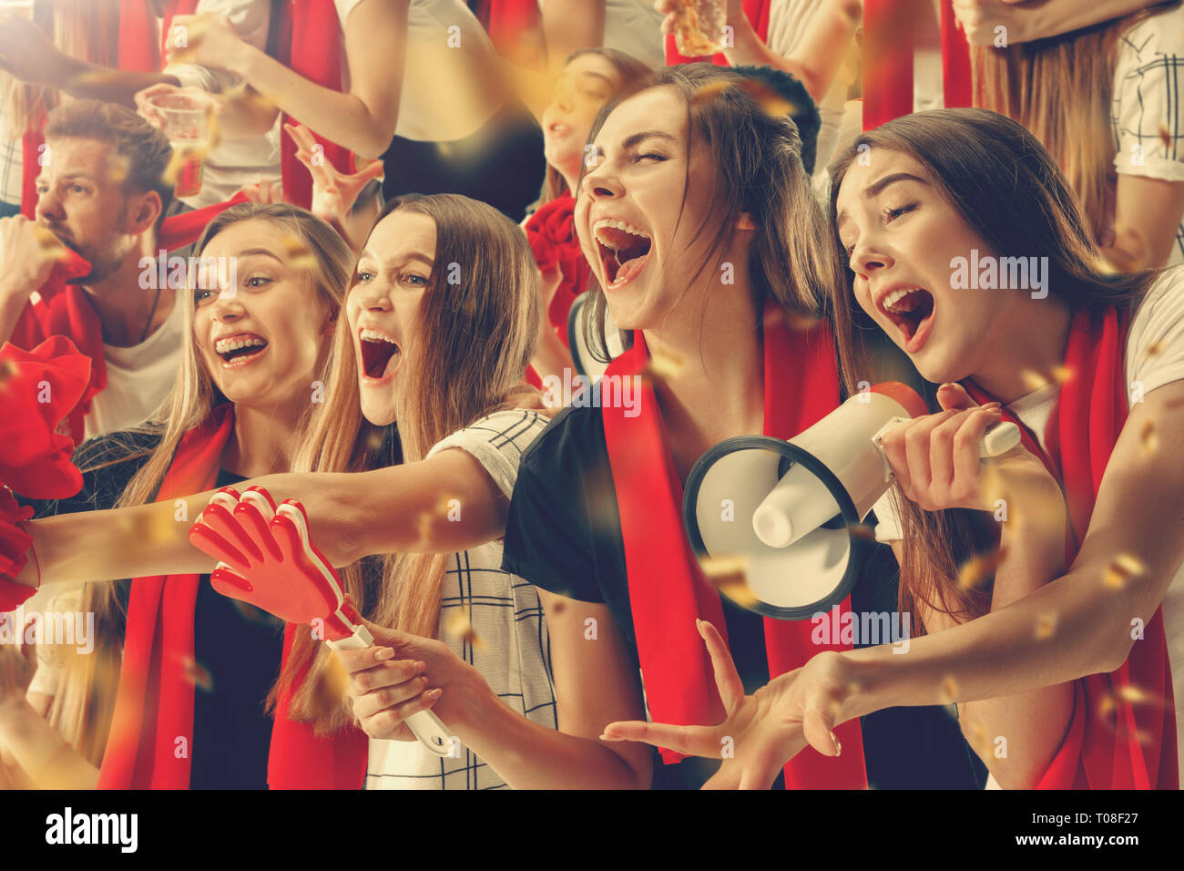 Group of happy fans are cheering for their team victory Stock Photo - Alamy