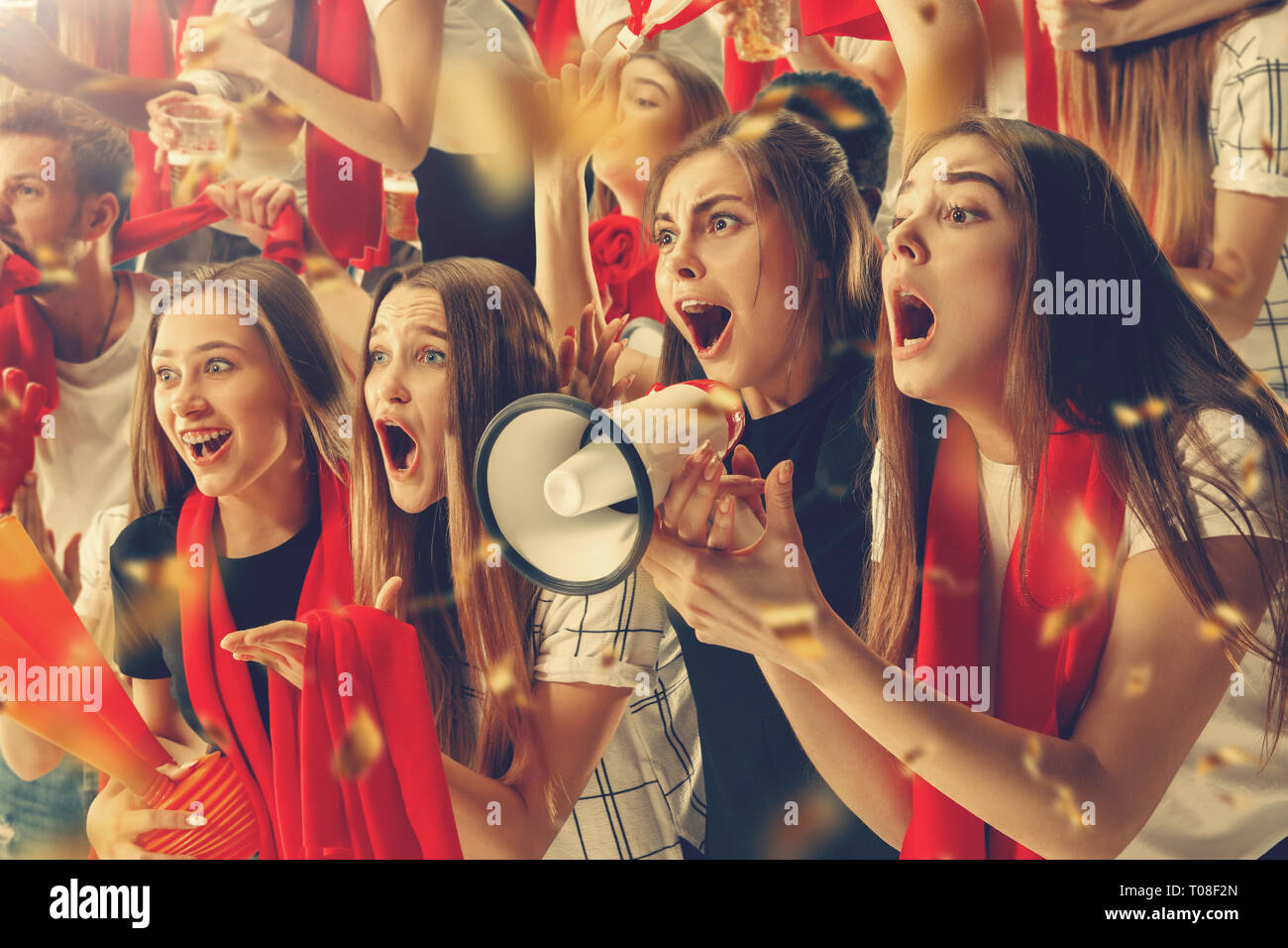Group of happy fans are cheering for their team victory Stock Photo - Alamy