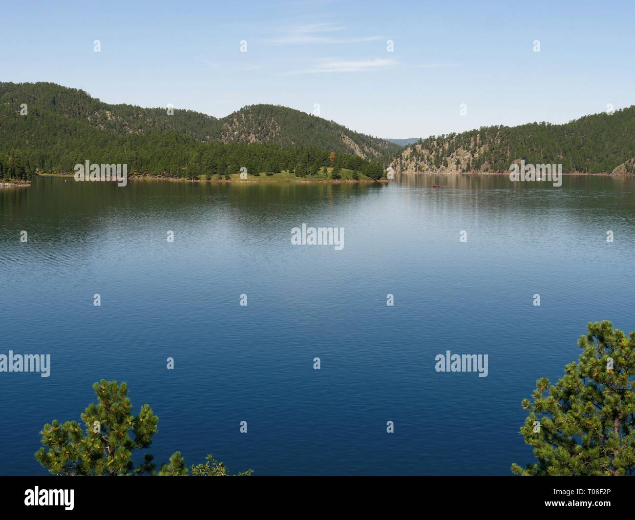 Medium wide shot of Pactola Lake, the largest reservoir in the Black ...