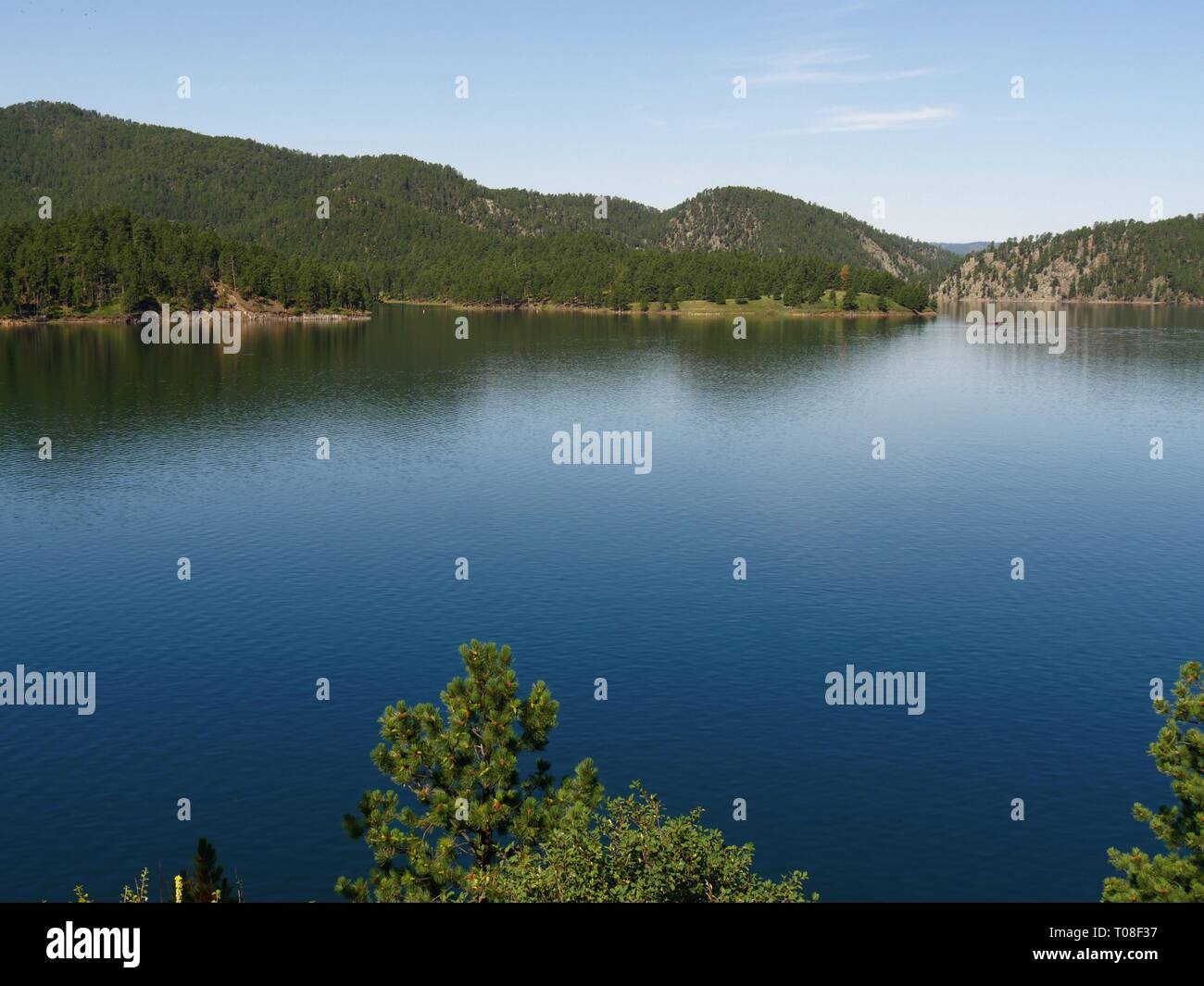 Pactola Lake, the largest reservoir in the Black Hills of South Dakota ...