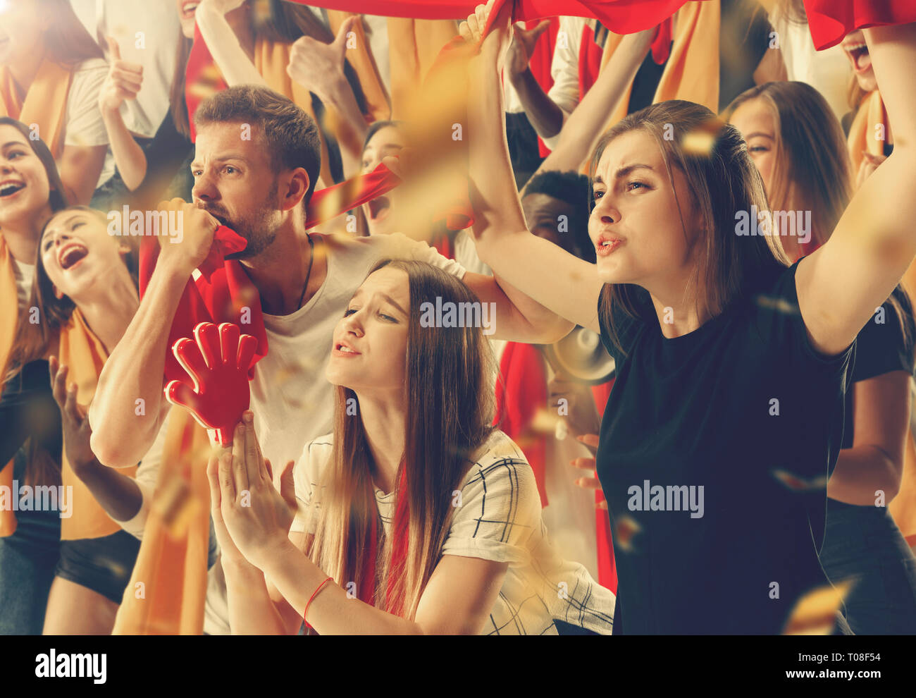 Group of happy fans are cheering for their team victory Stock Photo - Alamy