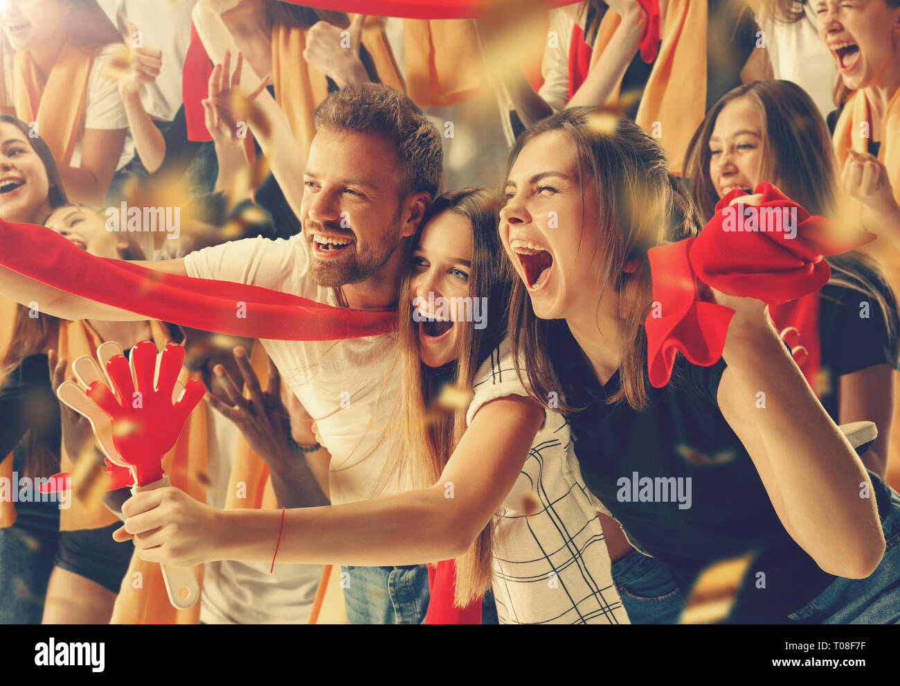 Group of happy fans are cheering for their team victory Stock Photo - Alamy